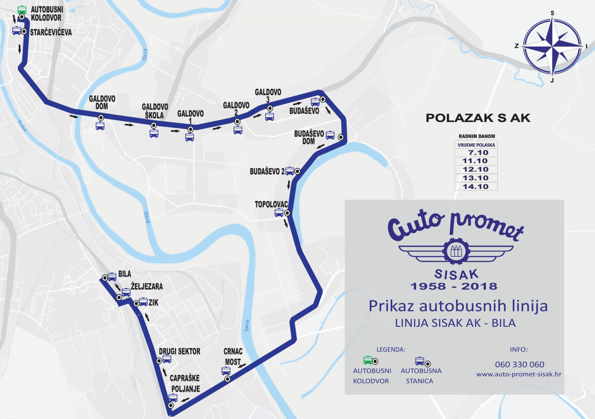 Grafički prikaz prigradskih autobusnih linija – Auto promet Sisak d.o.o.
